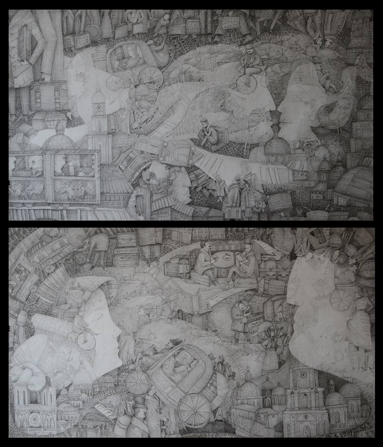 The Journey, Diptych Drawing by Maryna Marchuk | Saatchi Art