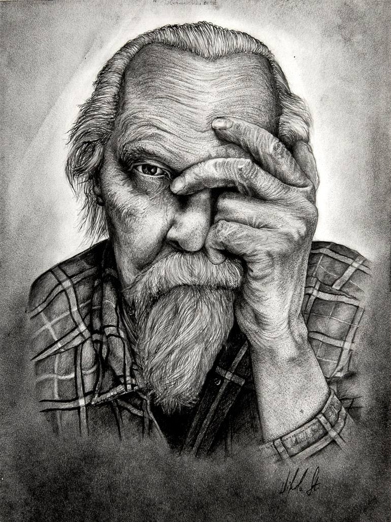 Old man Drawing by Nikola Stevanović | Saatchi Art