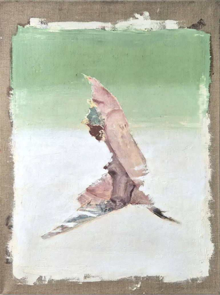 Woman with dog on pistatios green and titanium white Painting by Igor ...