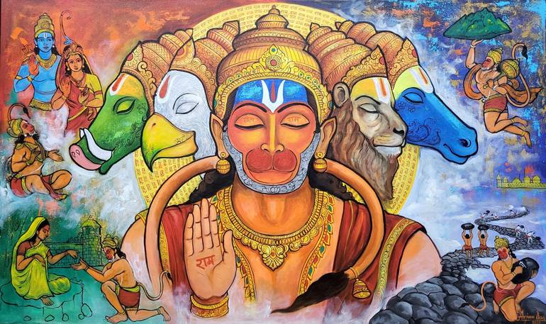 Panchmukhi Hanuman 2 Painting by Arjun Das | Saatchi Art United Kingdom