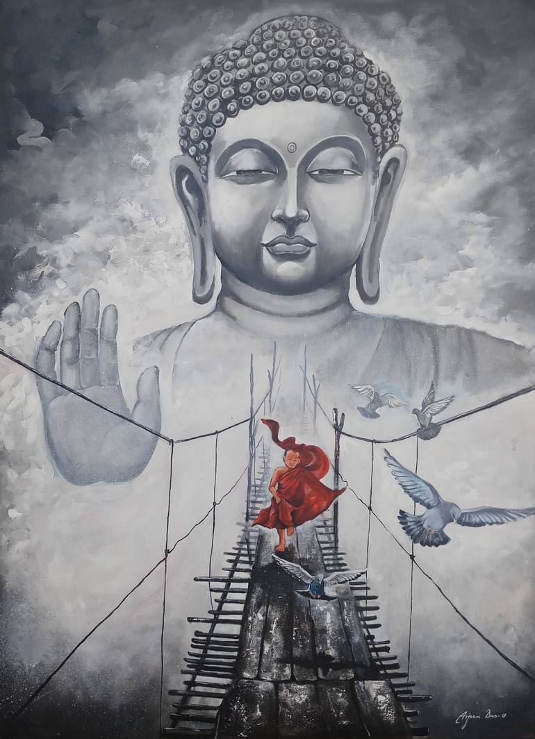 Buddha and monk child #11 Painting by Arjun Das | Saatchi Art
