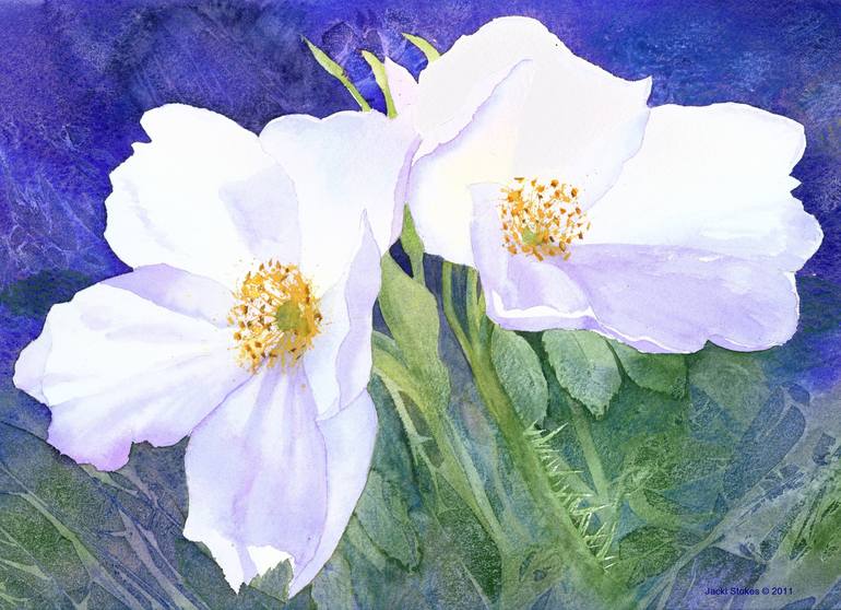 Rosa Rugosa Alba Painting by Jacki Stokes | Saatchi Art