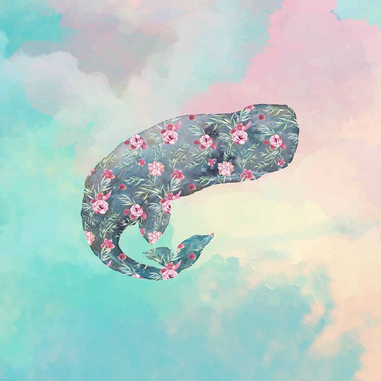 Flower Whale - Limited Edition 1 of 15 Mixed Media by Helt Sort ...