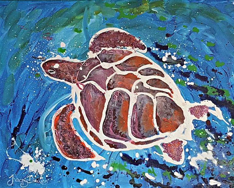 Sea Turtle Painting by Tracey Dawes | Saatchi Art