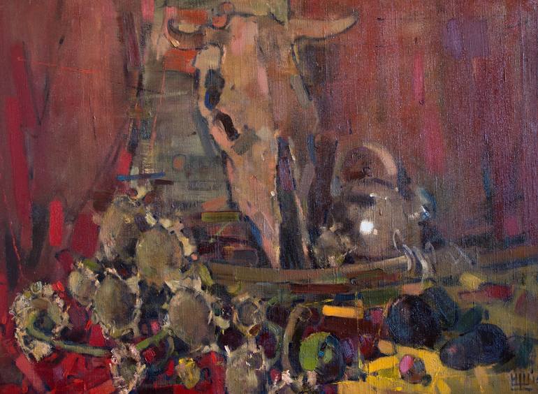 Still life with a cow skull. Painting by Igor Shcherbakov | Saatchi Art