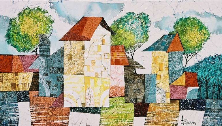 Patchwork Town Painting by Julia Ismambetova | Saatchi Art