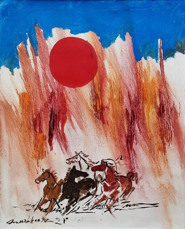 Horses Beauty Sunne Rising Abstract Art by Mashkoor Raza Painting by ...