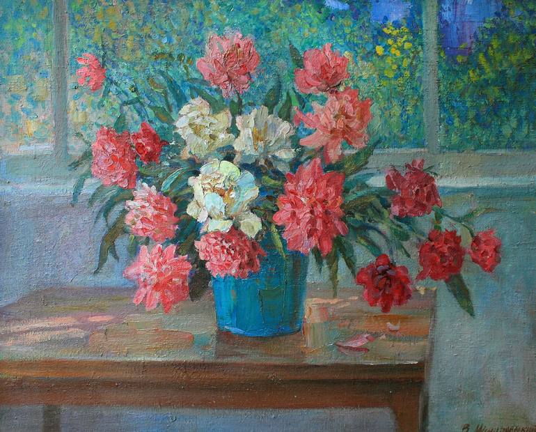Peonies Painting by Victor Mishurovskiy | Saatchi Art
