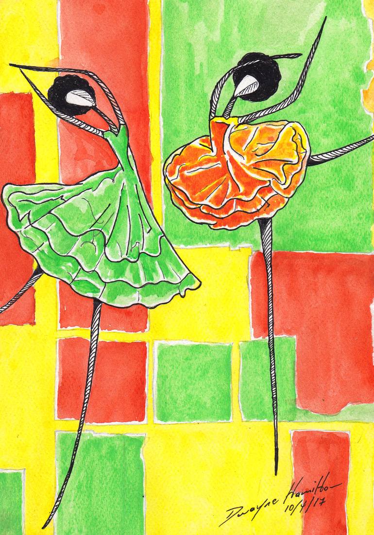 Twin Sister Ballet Dance Painting by Dwayne Hamilton | Saatchi Art