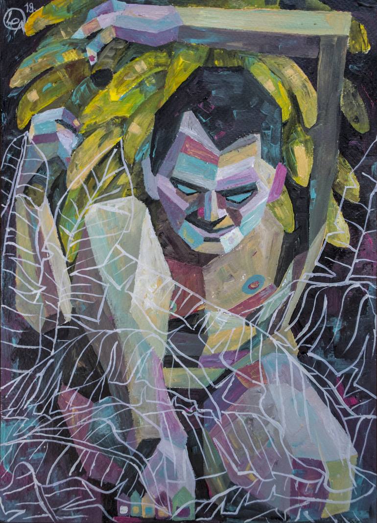 Joni Koshi con plátanos Painting by Leandro Bustamante | Saatchi Art