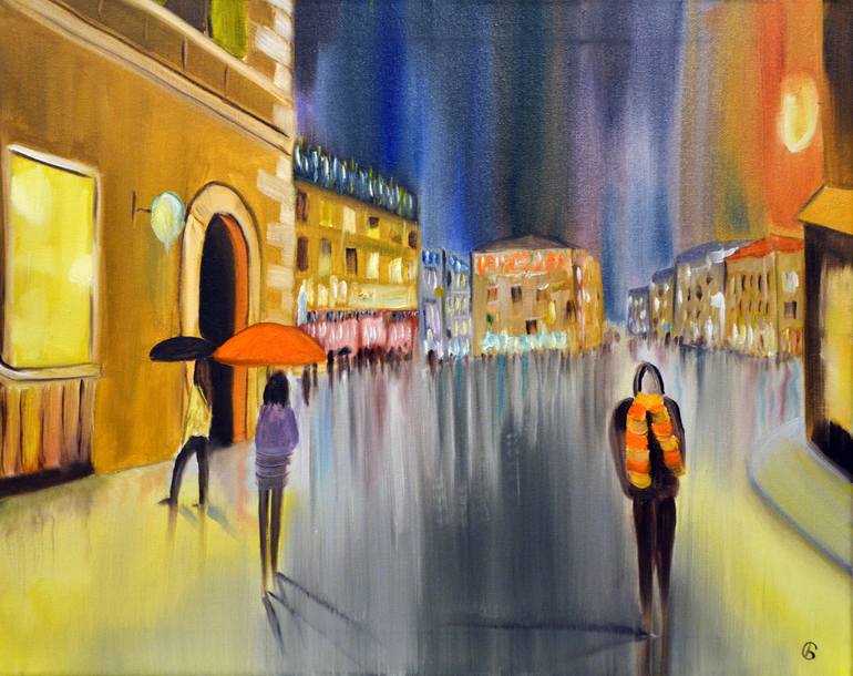Rainy Street. Painting by Svetlana Bagdasaryan | Saatchi Art