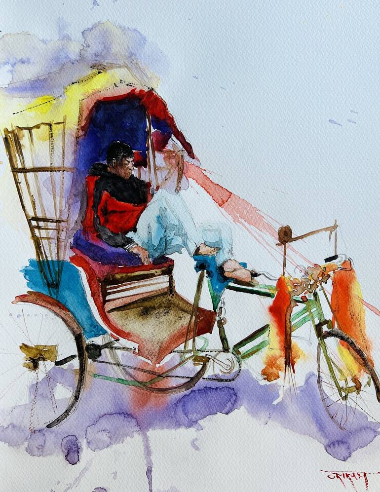 Rickshaw-wala Painting by Sriram Kuppuswamy | Saatchi Art