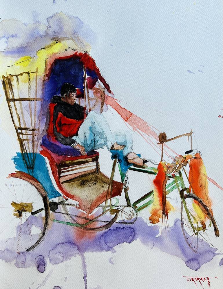 Rickshaw-wala Painting by Sriram Kuppuswamy | Saatchi Art