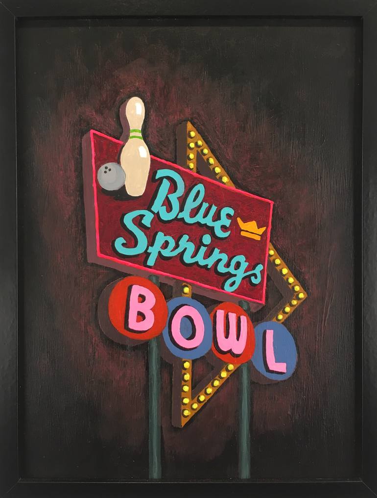 Mid-Century Blue Springs Bowl Painting by Rachel Paxton | Saatchi Art