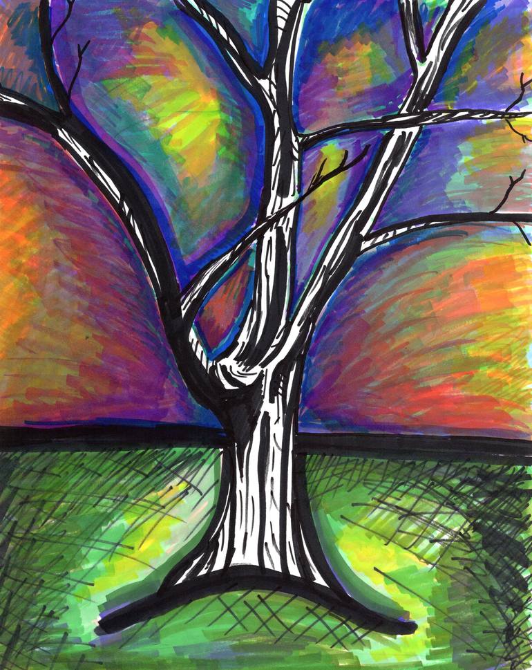 Sunset Tree Drawing by Krysta Logan | Saatchi Art