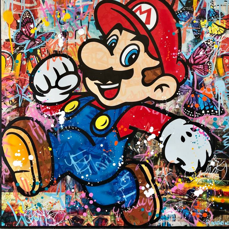 Jumping Mario Painting by Fabien Novarino | Saatchi Art