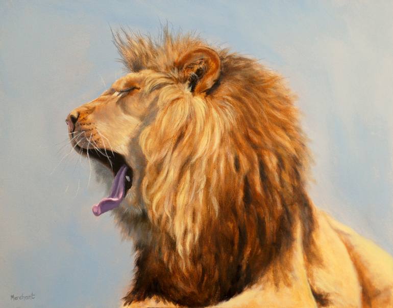 Bed Head - Lion Painting by Linda Merchant | Saatchi Art