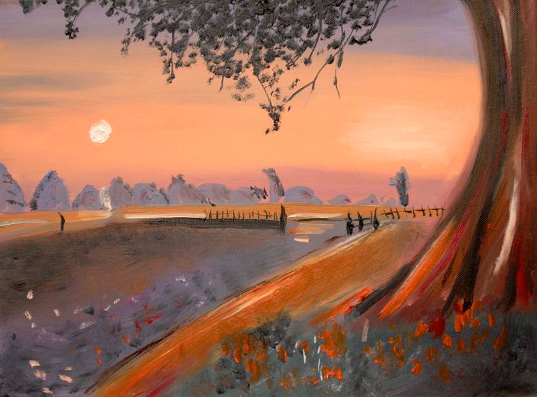 Moon over fields Painting by Simon Eccles | Saatchi Art