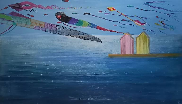 The kite festival Painting by Barbara Lis | Saatchi Art