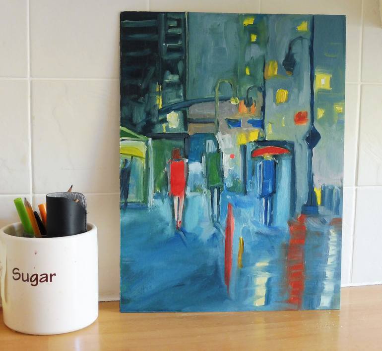 GIRLS CITY RAIN LIGHTS. Original Female Figurative Oil Painting ...