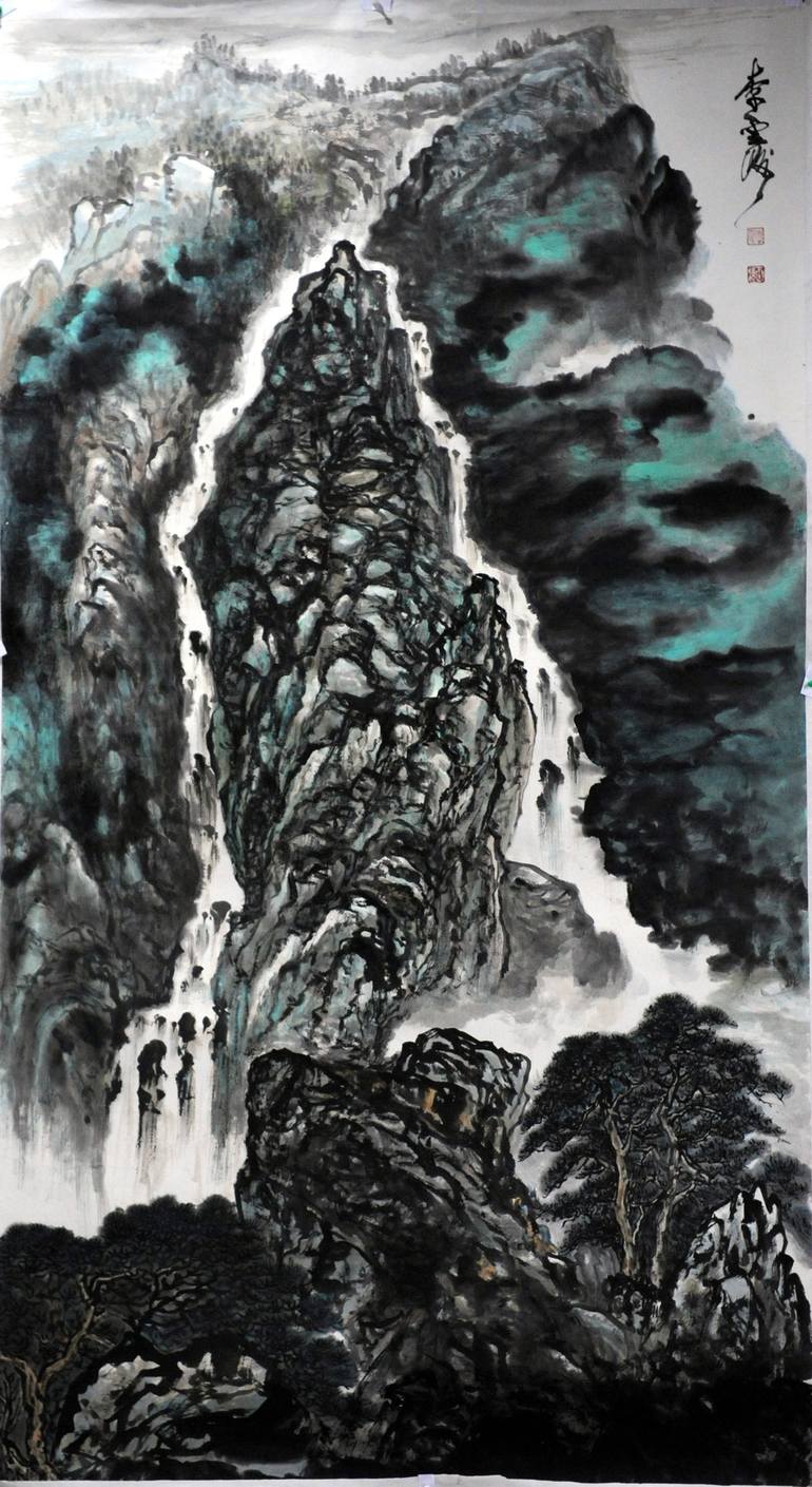 Chinese watercolour Landscape paining, with heavy colour Painting by ...