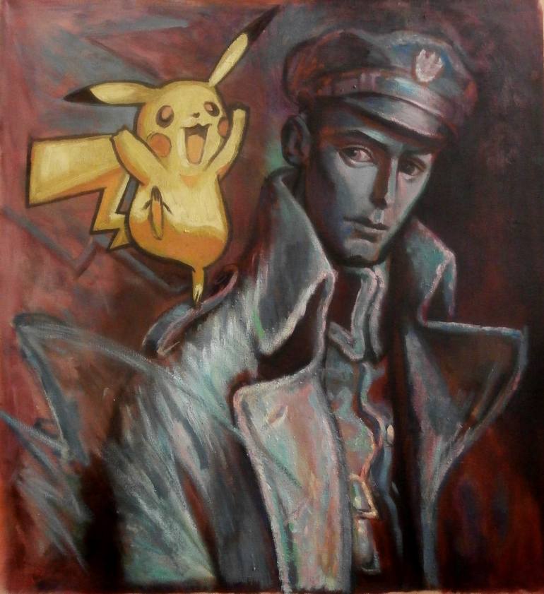 Officer and Pikachu. Painting by Volodymyr Topiy | Saatchi Art