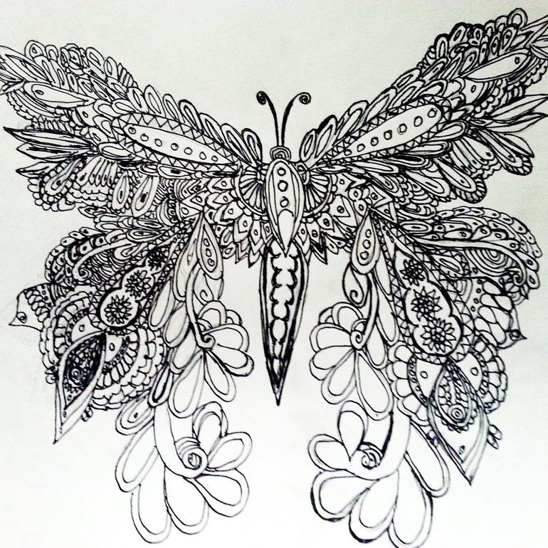 Asymmetrical Butterfly Drawing by Pamela Starr | Saatchi Art