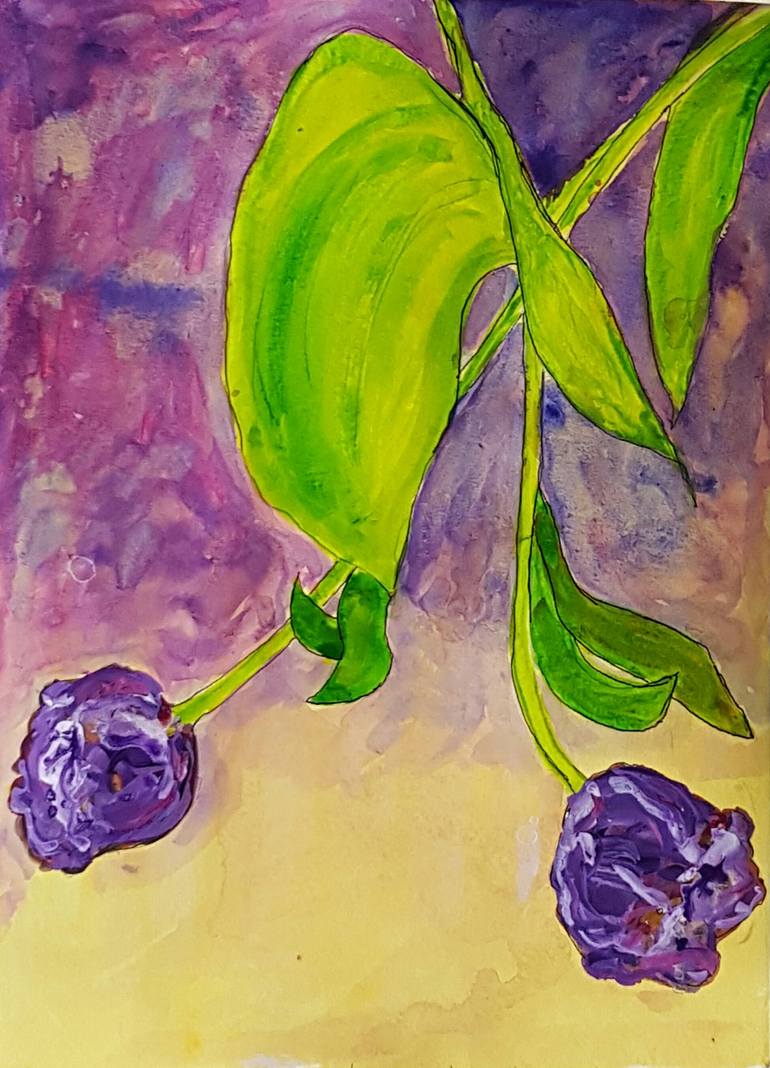 Two Tulips Painting by Janet Lehmann | Saatchi Art