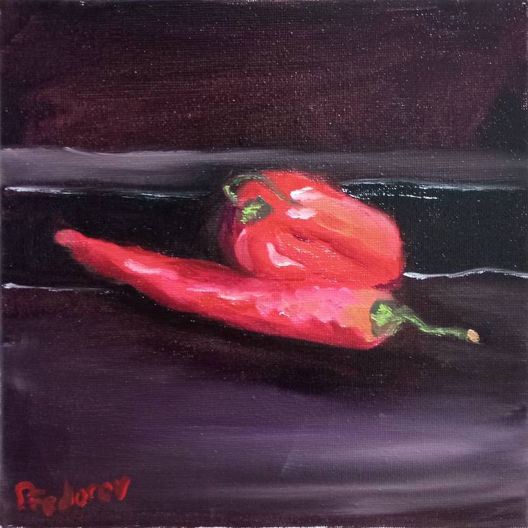 Still life with red peppers Painting by Dmitriy Fedorov | Saatchi Art