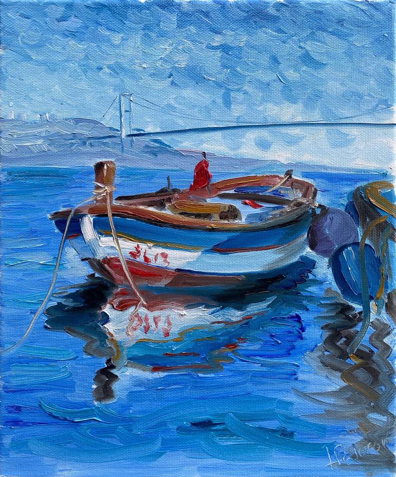 Small fishing boat Painting by Dmitriy Fedorov | Saatchi Art