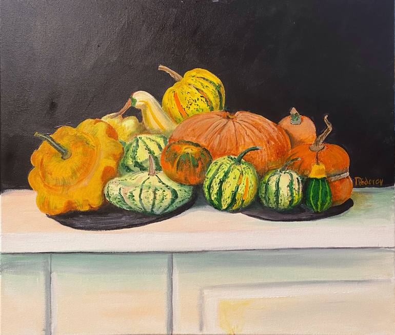 Still life with different pumpkins Painting by Dmitriy Fedorov | Saatchi Art
