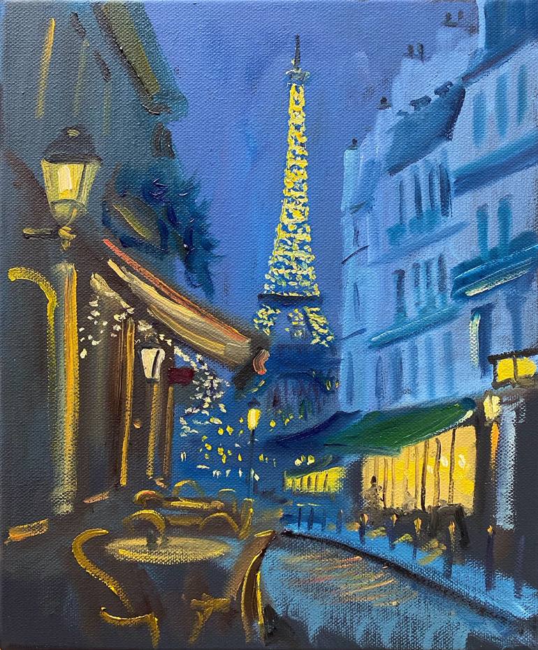 Parisian street at night Painting by Dmitriy Fedorov | Saatchi Art