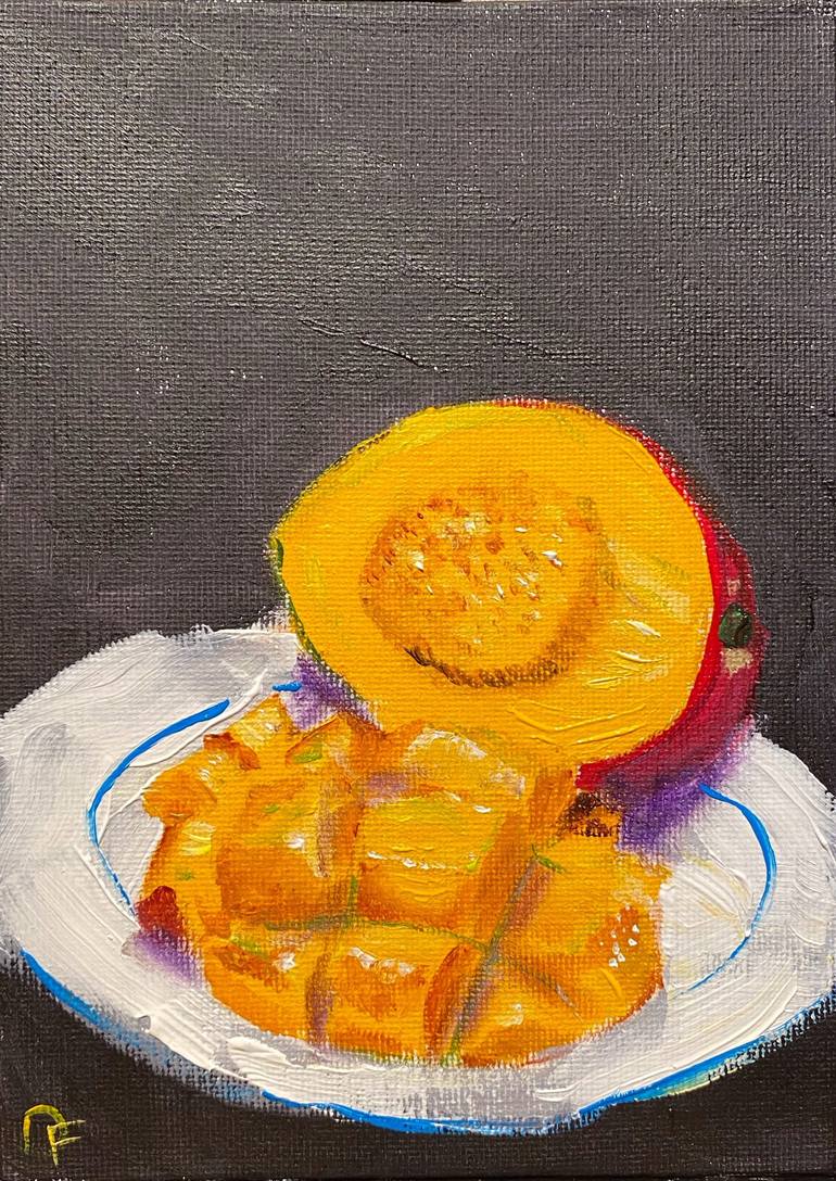 Still life with cut mango Painting by Dmitriy Fedorov | Saatchi Art