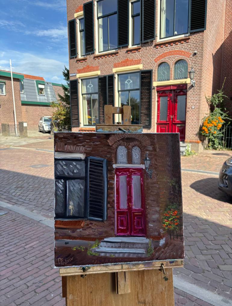 Red door in traditional Dutch house. Plein air Painting by Dmitriy ...