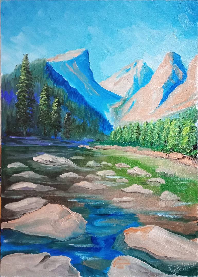 Mountain landscape with lake and rocks Painting by Dmitriy Fedorov ...