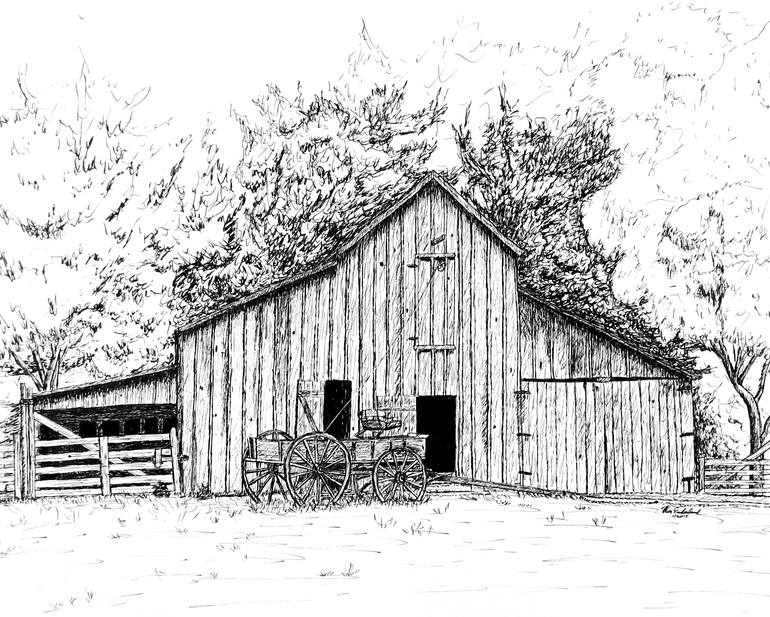 Barn with wagon Drawing by Ron Enderland | Saatchi Art