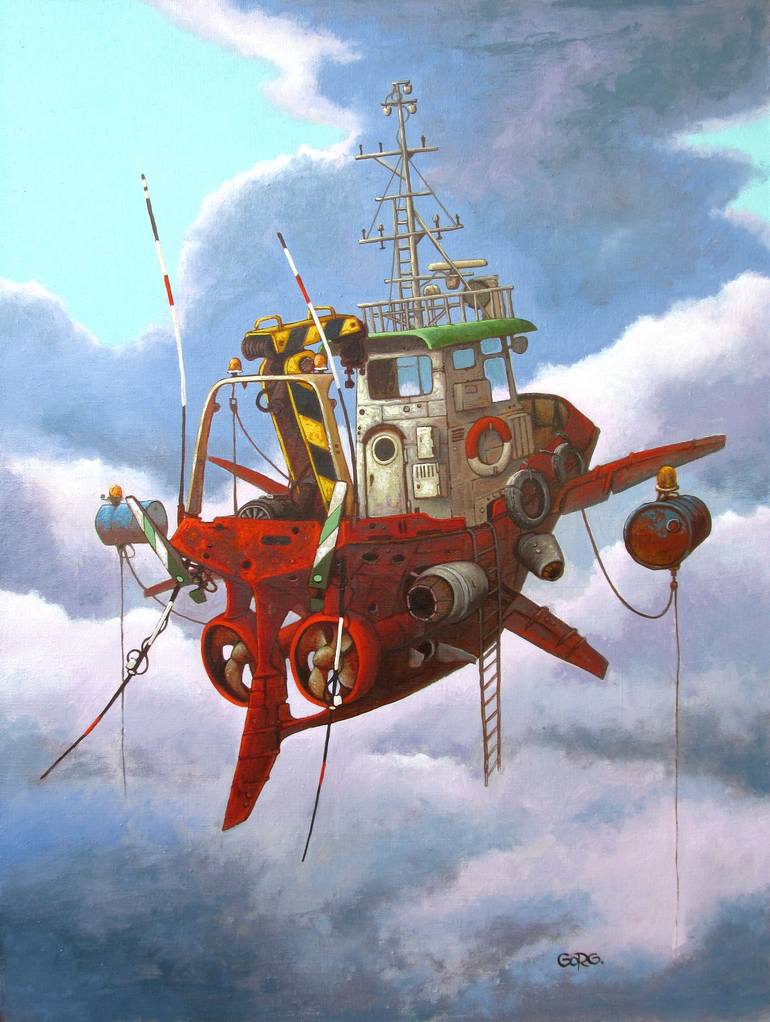 Red Tug Painting by Gorg Artist | Saatchi Art