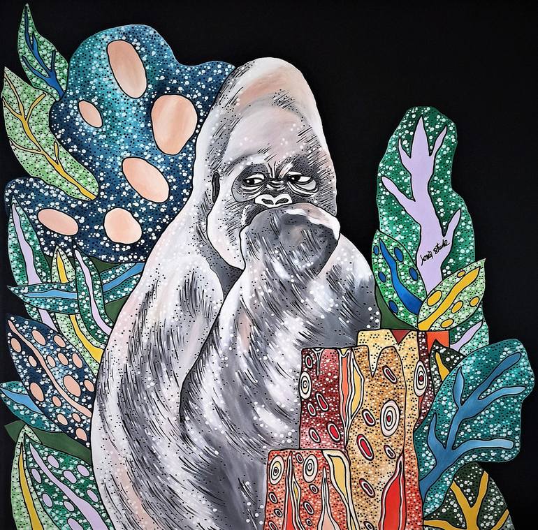 Gorilla pensoso / pensive gorilla Painting by SONIA STRUKUL | Saatchi Art