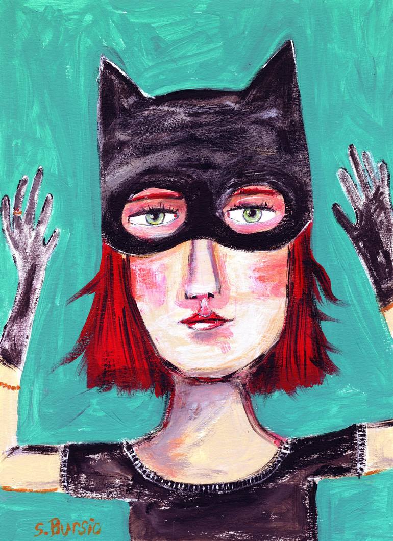 Cat Lady - Crazy Cat Woman - Funny Humour Art Painting by Sharyn Bursic ...