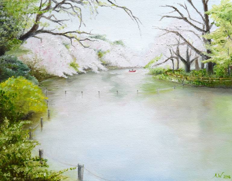 sakura scene Painting by Ayako Wakayama | Saatchi Art