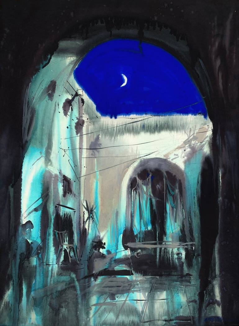 Night Patio Painting by Prunk Fox | Saatchi Art