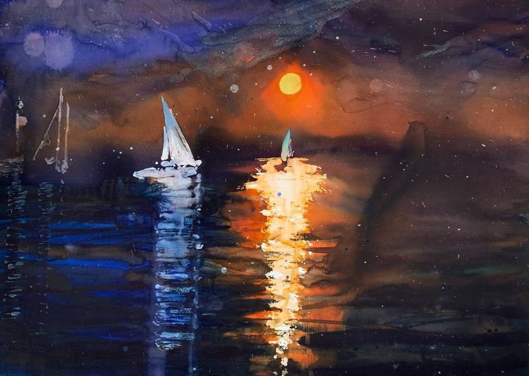 Moon path Painting by Prunk Fox | Saatchi Art