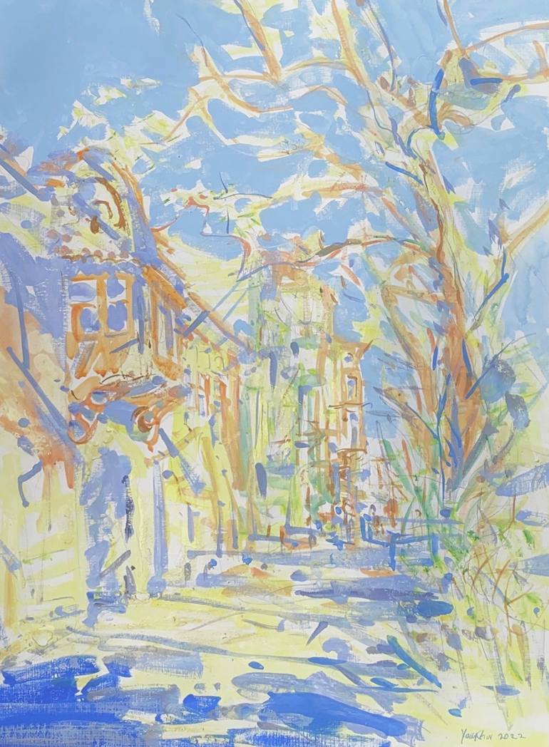 Nezhinskaya street in spring Painting by Prunk Fox | Saatchi Art