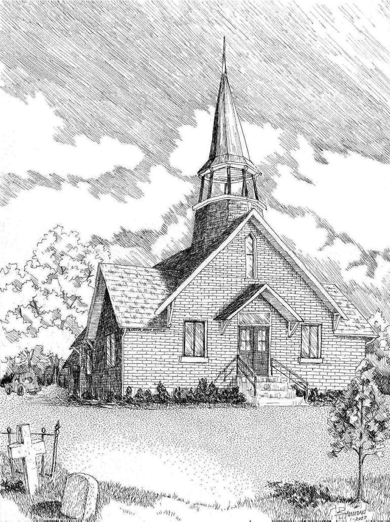 Midway Methodist Chapel Drawing by Robert Hammond | Saatchi Art
