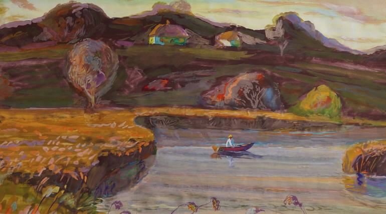 Landscape in the village of Berry, 1990, Paper, mixed media, 37 * 66 cm ...