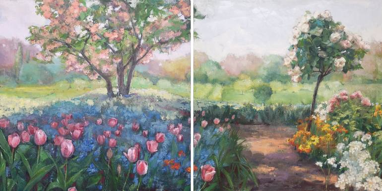 Sunday Afternoon (Diptych Inspired by Monet's garden) Painting by ...