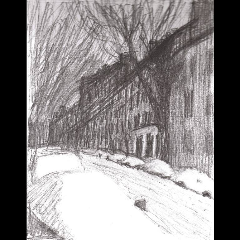 Snowstorm on Beacon Hill Drawing by Sigrid Lium | Saatchi Art