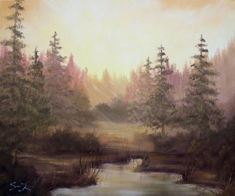 Forest Sunrise Painting by Seth Larson | Saatchi Art
