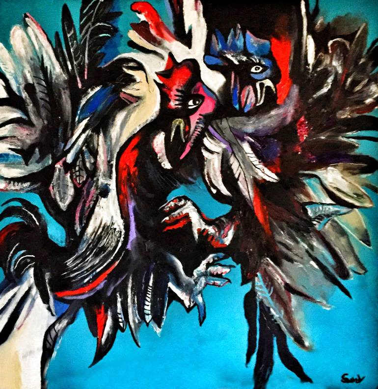 cockfight Painting by Sava Savov | Saatchi Art