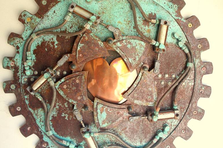 Five Leaf Hydraulic Shutter with Heart Behind Glass Sculpture by David ...